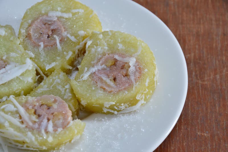 Sticky Rice Wrapped in Banana Topping Sugar Stock Photo - Image of ...