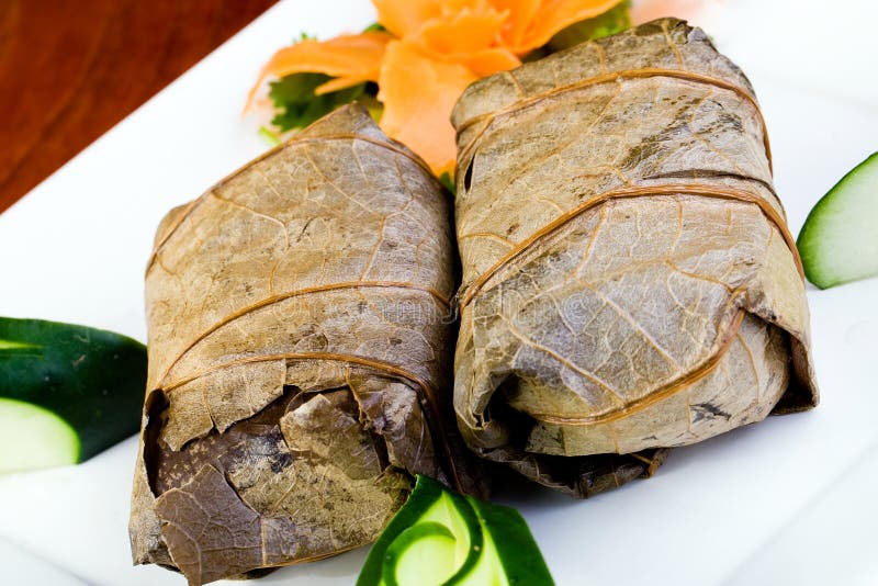 Sticky Rice Wrapped in Lotus Leaf. Stock Photo - Image of fried, brunch ...