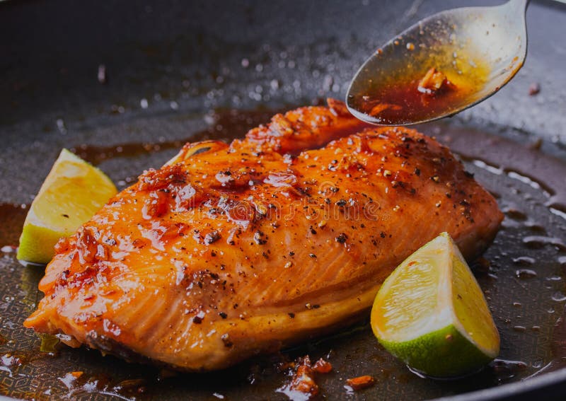 Sticky salmon fillet. stock photo. Image of soya, juice - 232585084