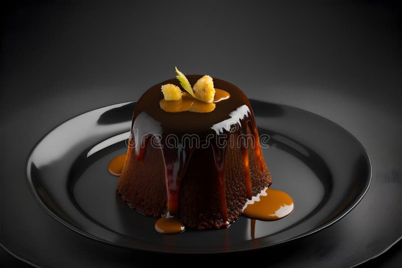 Sticky Toffee Pudding on Black Background Created with Generative AI ...