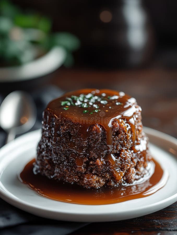 Sticky Toffee Pudding with Caramel Sauce on a Plate. Stock Photo ...