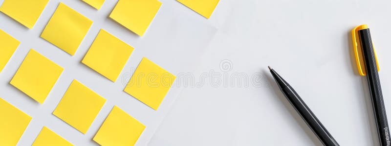 Sticky Yellow Notes and Pens Compose an Inviting Workspace. Stock Photo ...