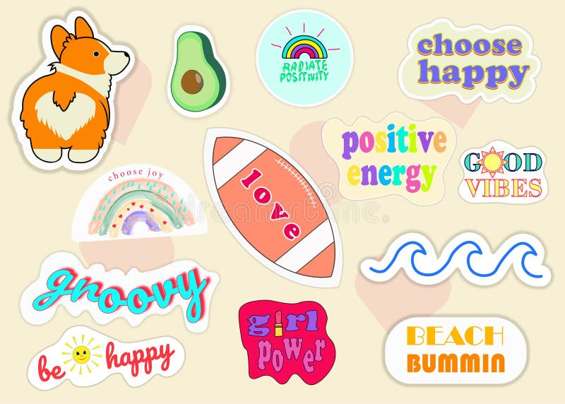 Stickers with Kind Emotions. Stock Vector - Illustration of scrapbook ...