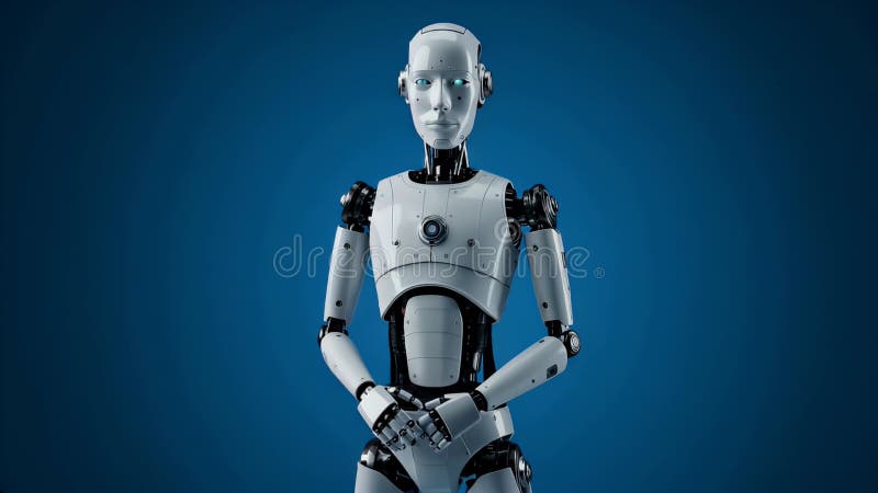 Still Black and White Humanoid Robot Staring Straight Ahead while the ...