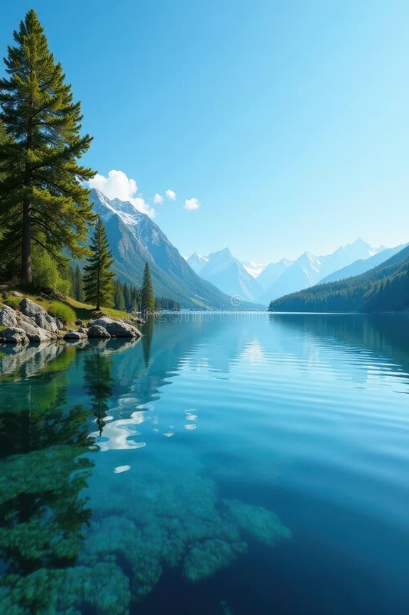 Still, Clear Lake; Deep Blue, Mirror Like Surface; Simple Backdrop ...