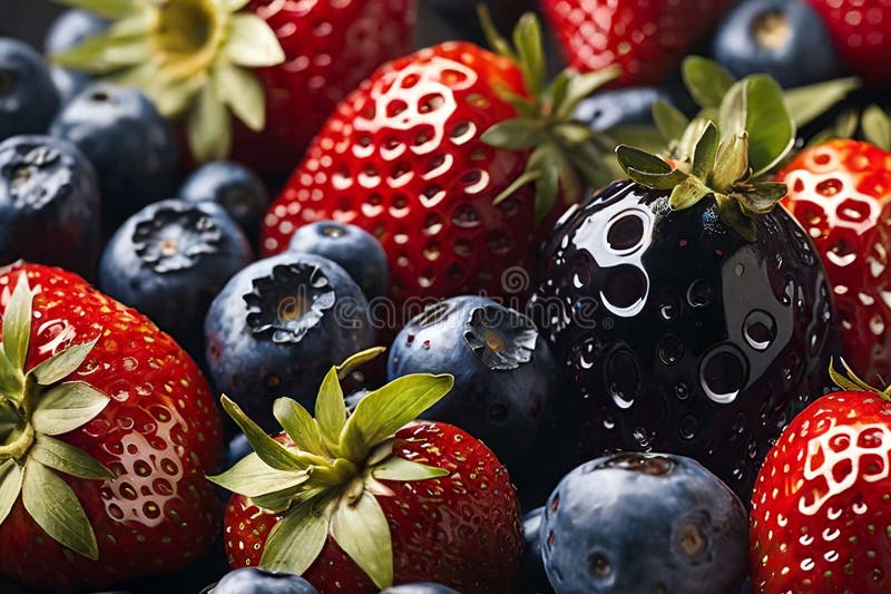 Still Life with Abundance of Strawberries and Blueberries Stock ...