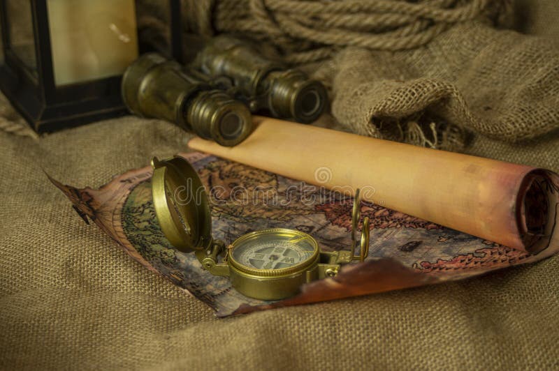 Skull and Adventure Objects for Exploration Stock Image - Image of ...