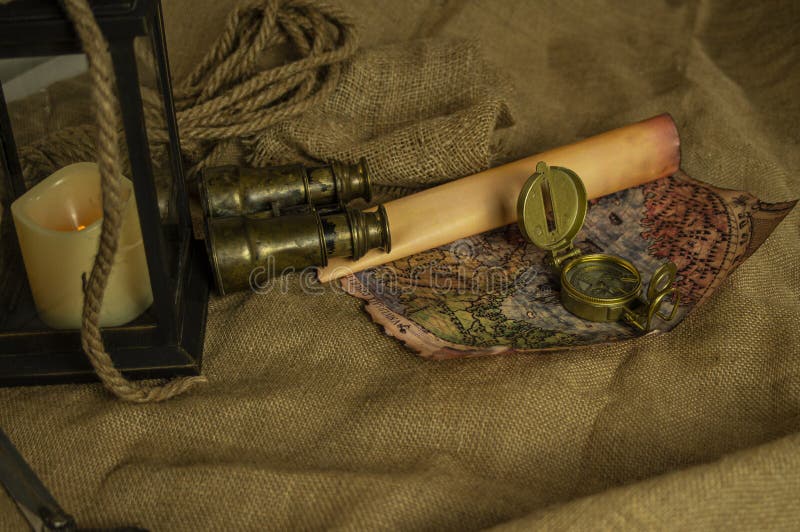 Skull and Adventure Objects for Exploration Stock Image - Image of flat ...