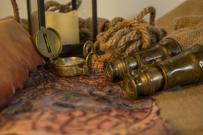 Still Life of Antique Objects for Adventure and Exploration Stock Photo ...