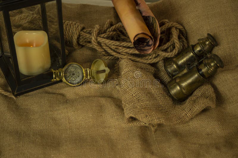 Still Life of Antique Objects for Adventure and Exploration Stock Photo ...