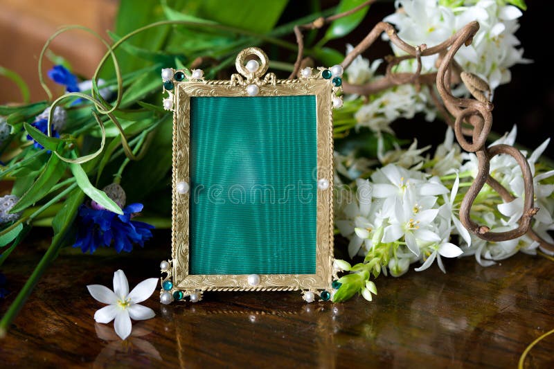 Still Life with Antique Ornate Frame. Stock Image - Image of flowers ...