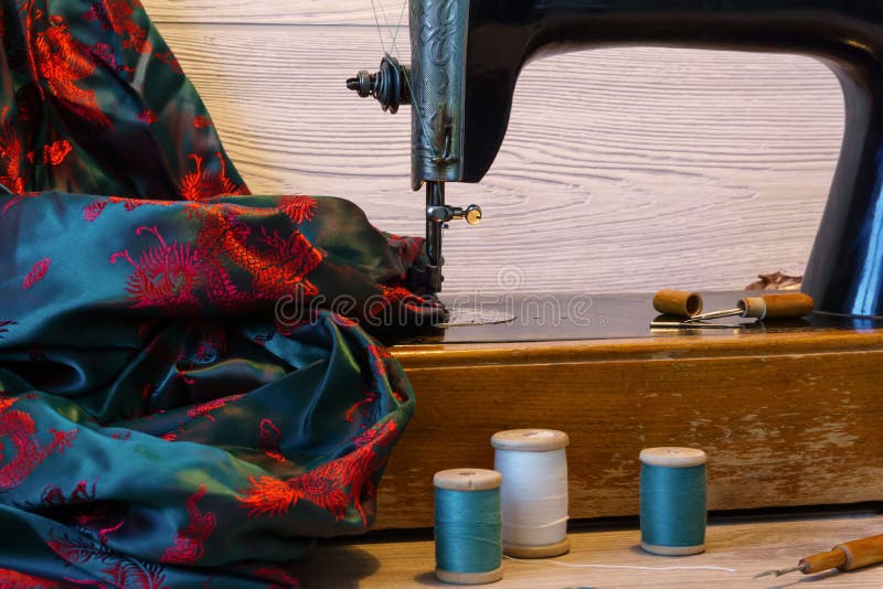 Still Life with Antique Sewing Machine Stock Photo - Image of cloth ...