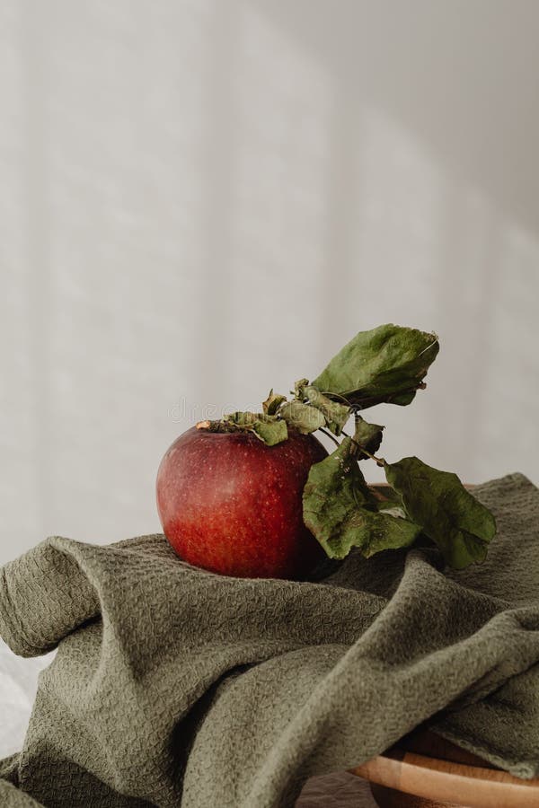 Still Life of an Apple on a Green Cloth Stock Image - Image of ...