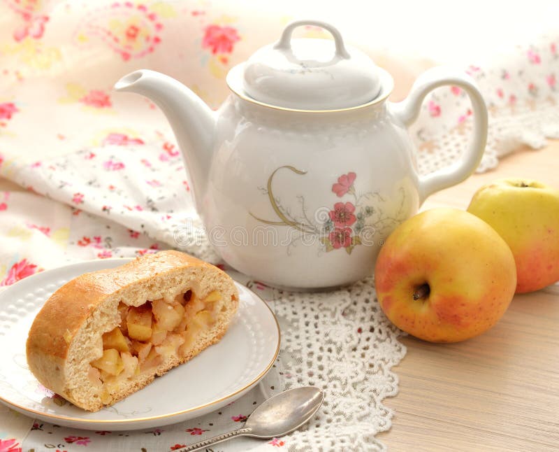 Still Life with Apple Pie and Tea Stock Photo - Image of applestrudel ...