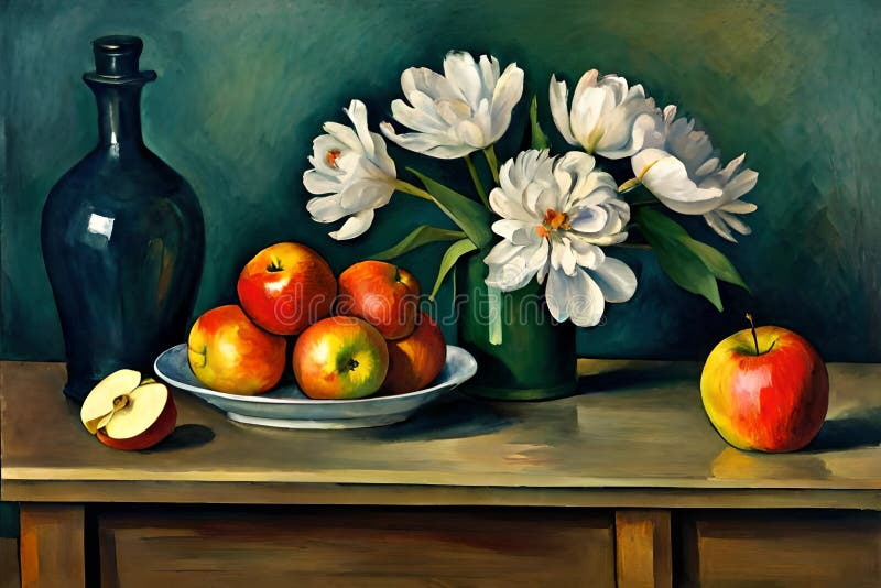 Still Life with Apples and Flowers on the Table Stock Image - Image of ...