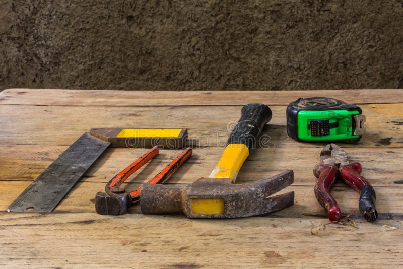 Still Life Assorted Work Tools on Wood Stock Photo - Image of knife ...