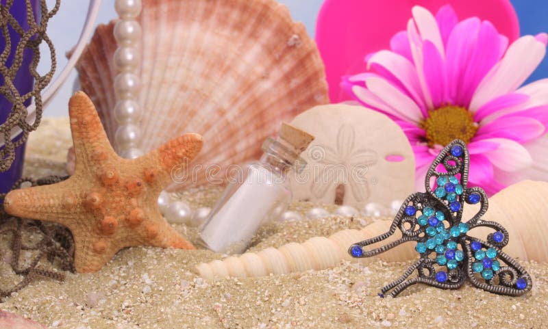 Still Life on Beach stock photo. Image of seashell, jewelry - 3976566