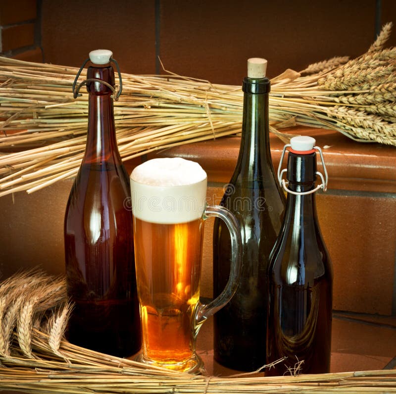 Still Life with Beer Bottles Stock Photo - Image of cereal, brewery ...