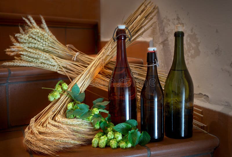 Still Life with Beer Bottles Stock Image - Image of humulus, malt: 33214619