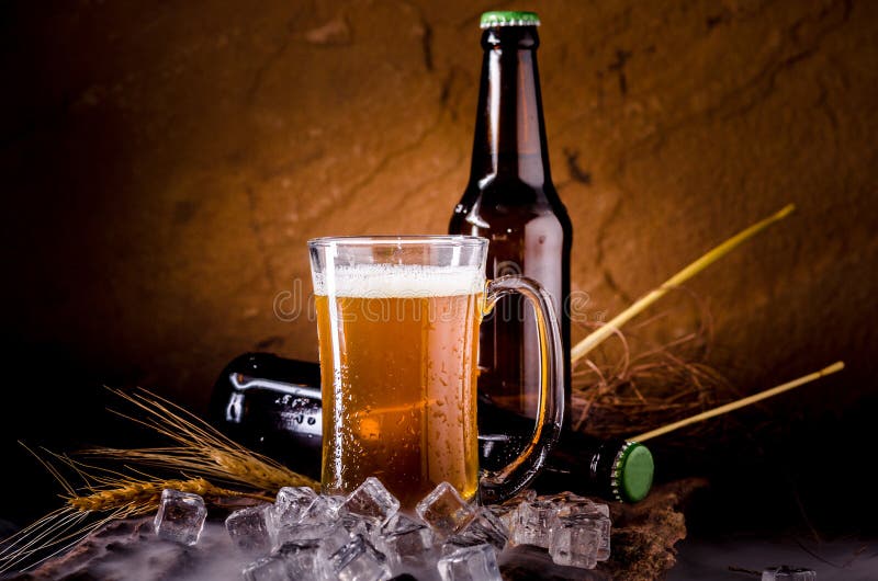 Still Life with of Beer and Draft Beer with Ice by the Glass Stock ...