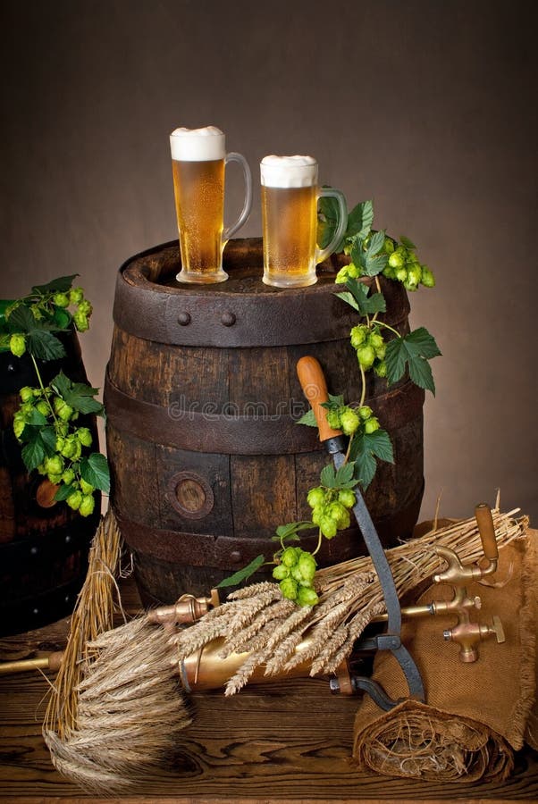 Beer Glasses and Raw Material for Beer Production Stock Image - Image ...