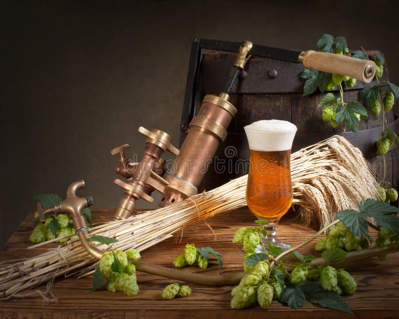 Still Life with Beer and Hops Stock Image - Image of beverage, brewing ...