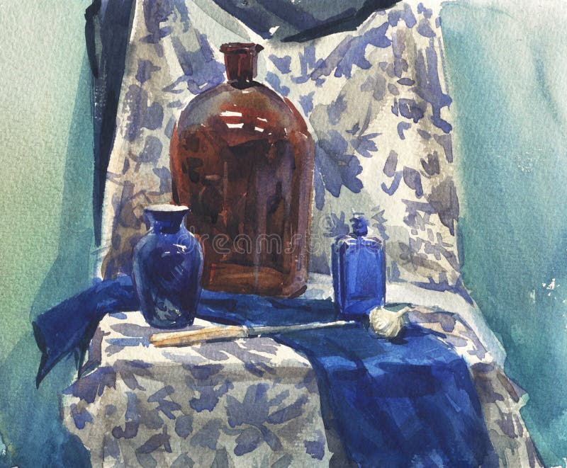 Still Life with Blue Drapery Stock Illustration - Illustration of still ...