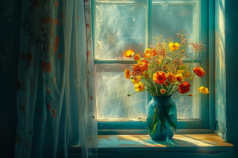 - Still Life in Blue Tones with Flowers, Generative Ai. Stock ...