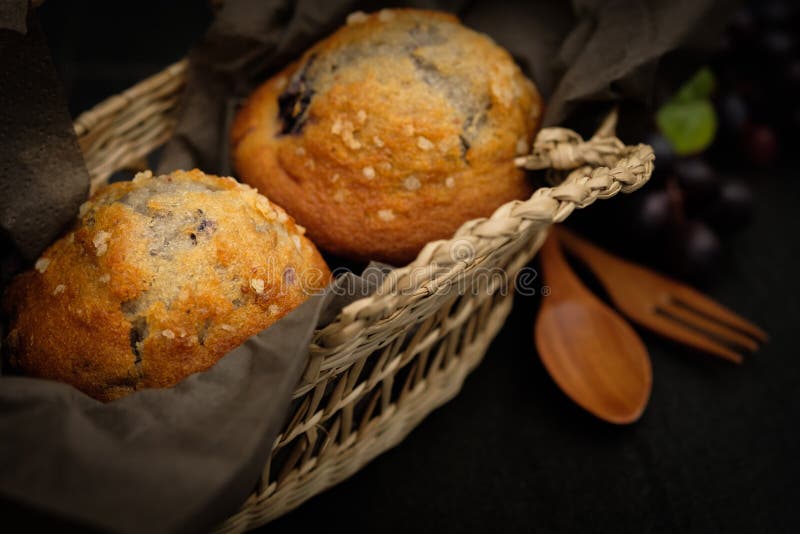 Still Life Blueberry Muffins in a Rustic Style. Stock Image - Image of ...