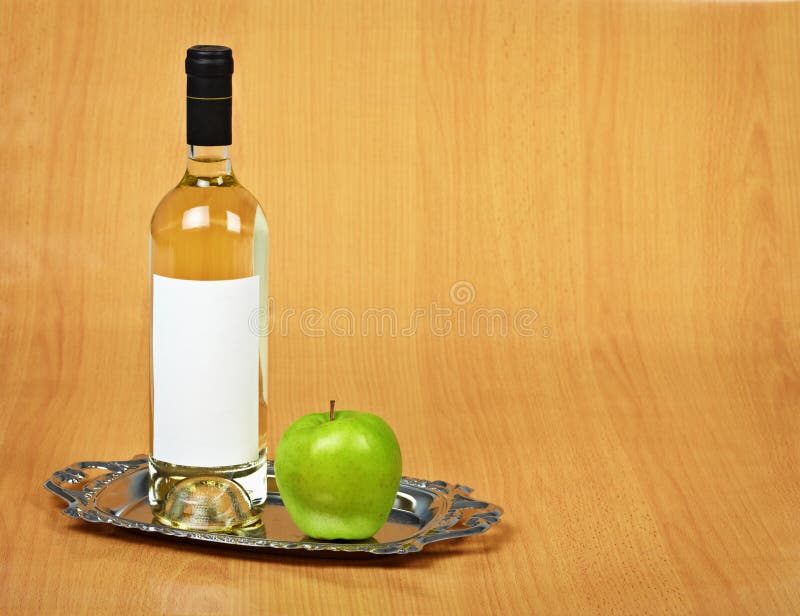 Still-life - Bottle of White Wine and Green Apple Stock Photo - Image ...