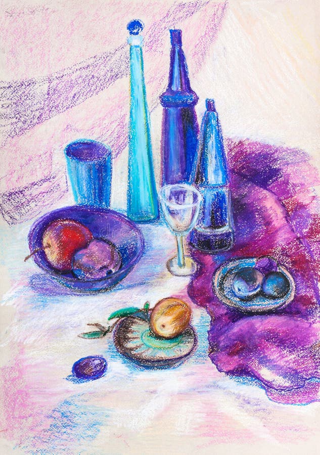 Still life with bottles stock illustration. Illustration of vase - 77948916