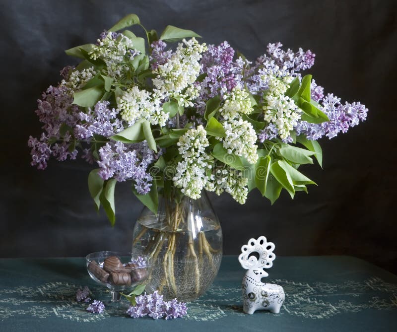 Still Life with Bouquet of Lilac in a Vase Stock Image - Image of ...