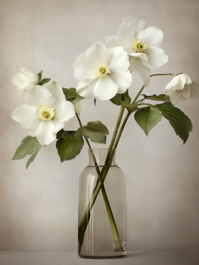Still Life with Bouquet of Spring Hellebore Flowers in a Vase Stock ...