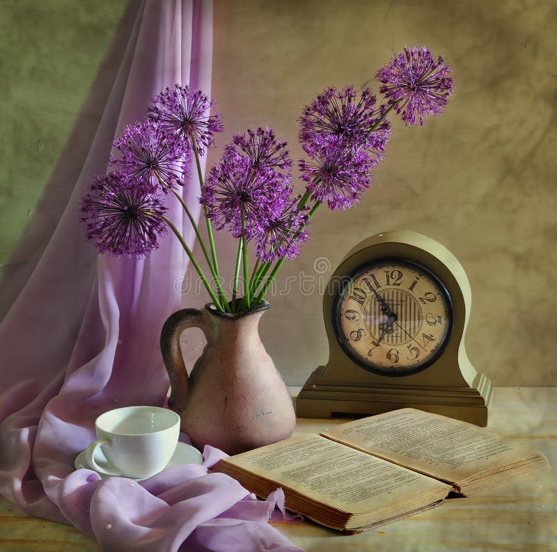 Still Life with a Bow and Clock Stock Image - Image of still, texture ...
