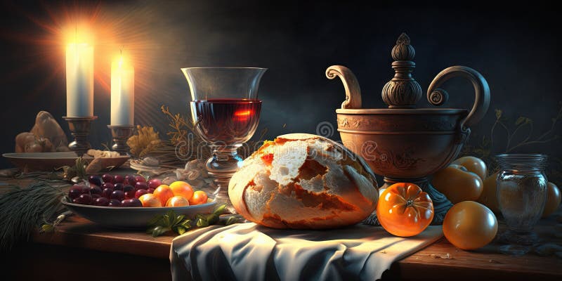 A Still Life with a Bowl of Fruit and a Pitcher of Wine Stock ...