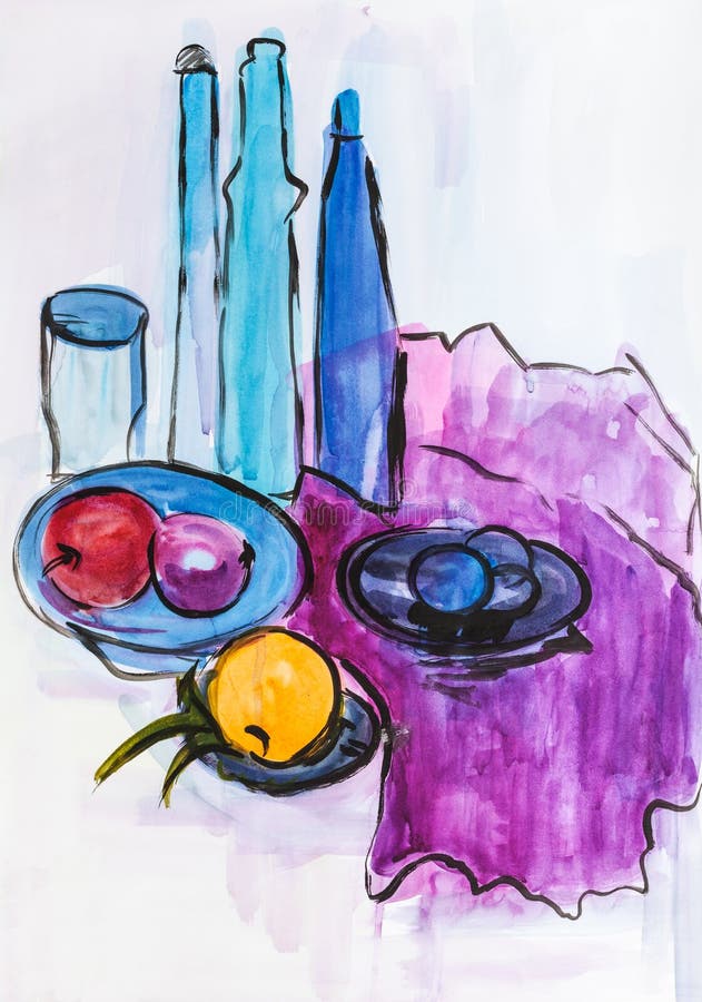 Still life on bright cloth stock illustration. Illustration of dessert ...