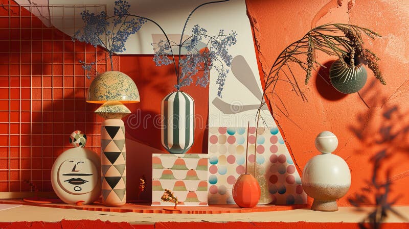 Still Life with Ceramic and Geometric Shapes Stock Illustration ...