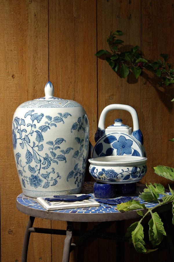 Still Life of Ceramic Pots in a Home Garden. Stock Image - Image of ...