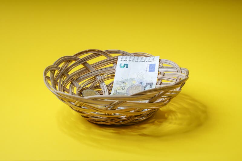 Still Life of Change, Tip, Bills in the Basket Stock Photo - Image of ...