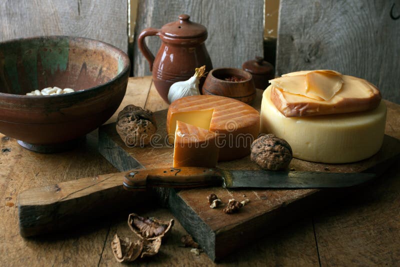 Still life with cheese stock image. Image of walnuts - 20199377