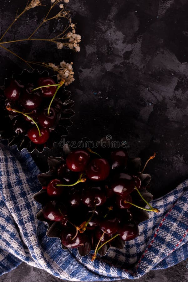 Still Life Cherry Rustic Dramatic Dark Background Effect Stock Image ...