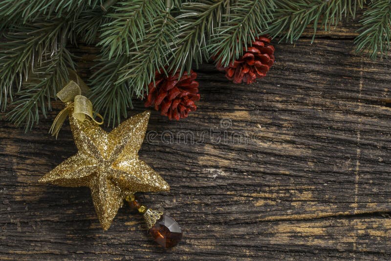 Still Life of Christmas Ornament and Tree Branch on Wooden Board Stock ...
