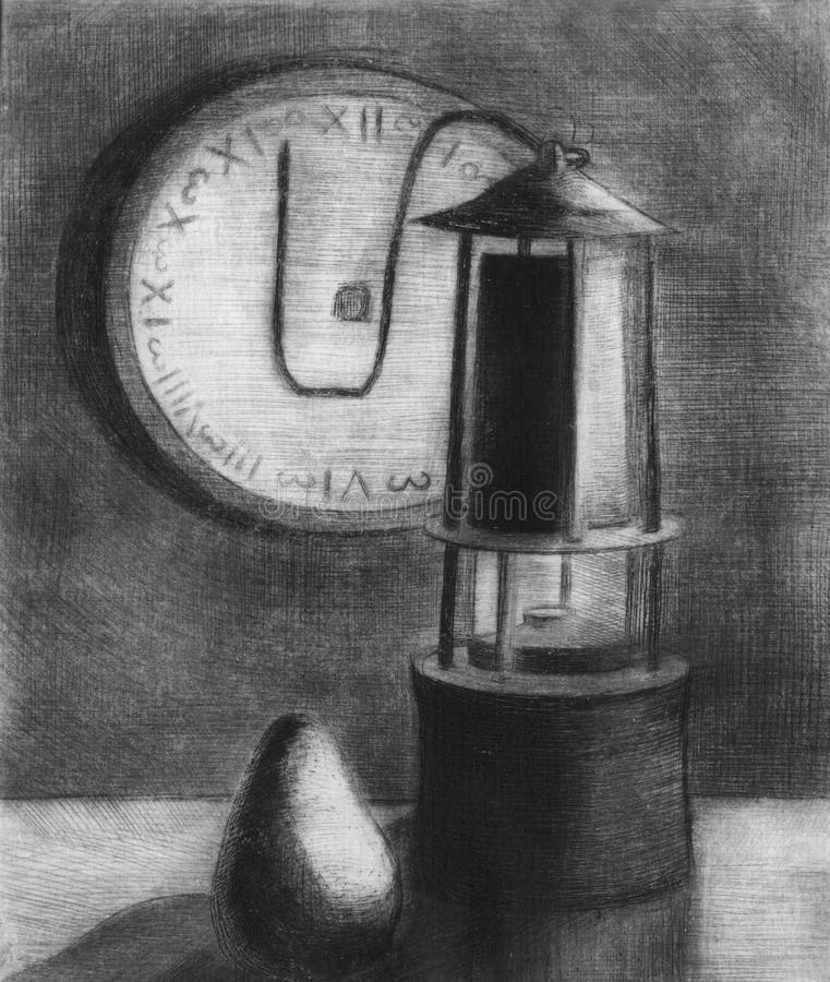 Still Life with Clock and Bag. Etching. Stock Illustration ...