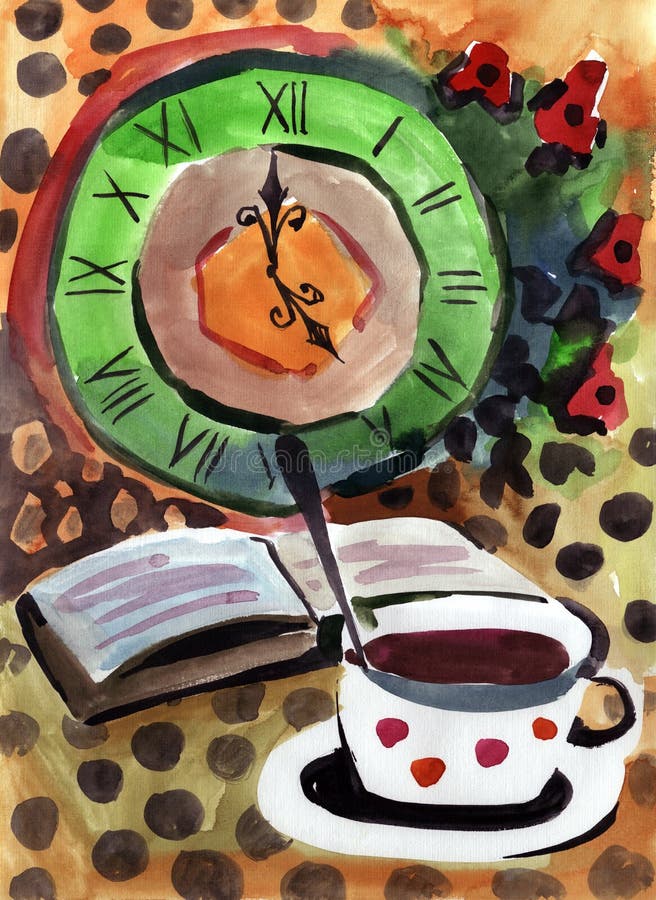 Still life with clock stock illustration. Illustration of expressionism ...