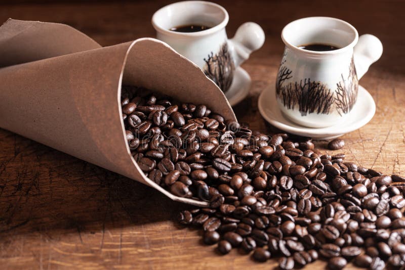 Still Life with Coffee Beans and Coffee Cups Stock Image - Image of ...