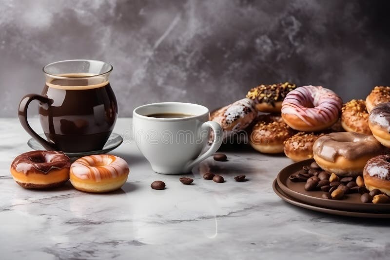 Still Life with Coffee and Donuts. Neural Network AI Generated Stock ...