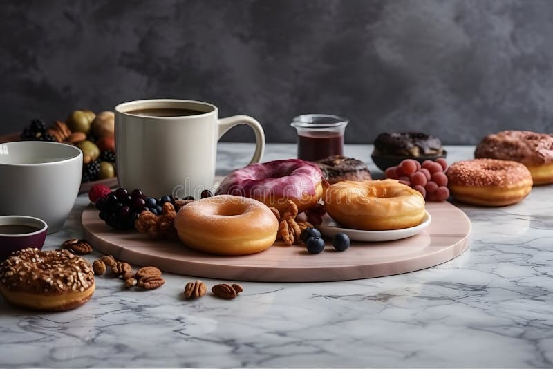 Still Life with Coffee and Donuts. Neural Network AI Generated Stock ...