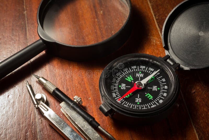 Still Life Compass with Magnifier . Stock Image - Image of guidance ...
