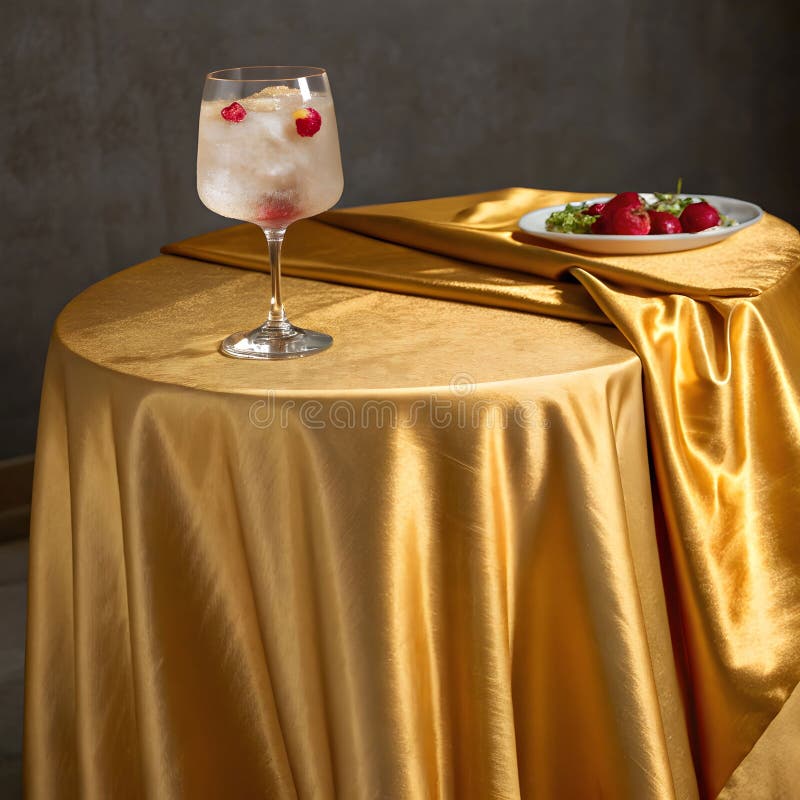 A Still-life Composition Featuring a Drink on a Gold Tablecloth ...