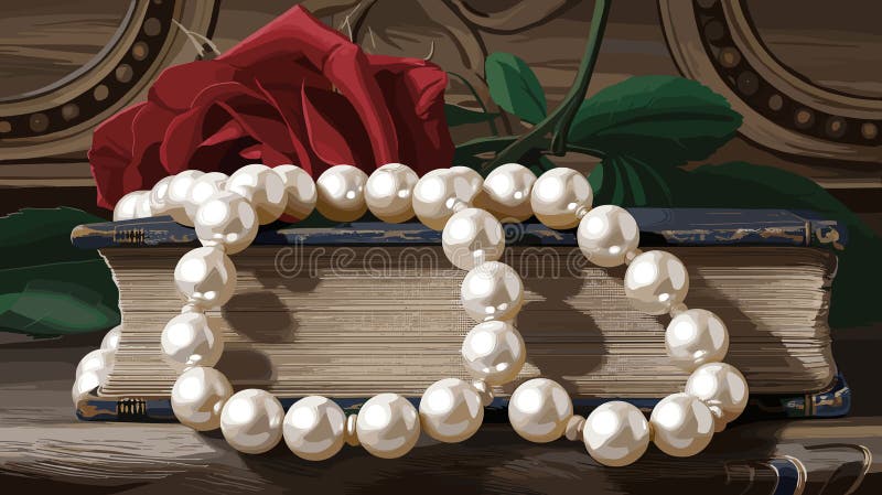 A Still Life Composition Featuring a Pearl Necklace Draped Over an ...